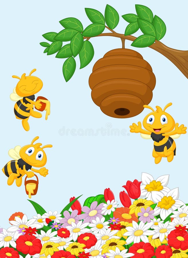 Cartoon Branch of a Tree with a Beehive and a Bee Stock Vector ...