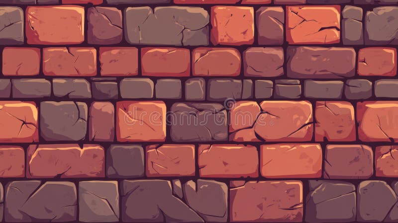 Cartoon Brick Wall Background. Seamless Rough Brick Pattern, Graphic ...