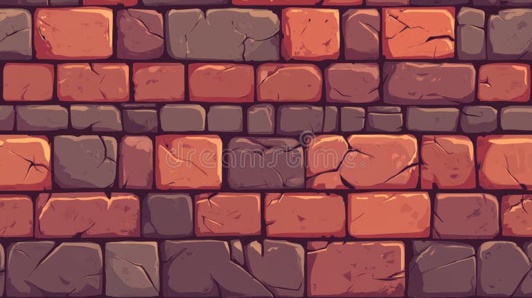 Cartoon Brick Wall Background. Seamless Rough Brick Pattern, Graphic ...