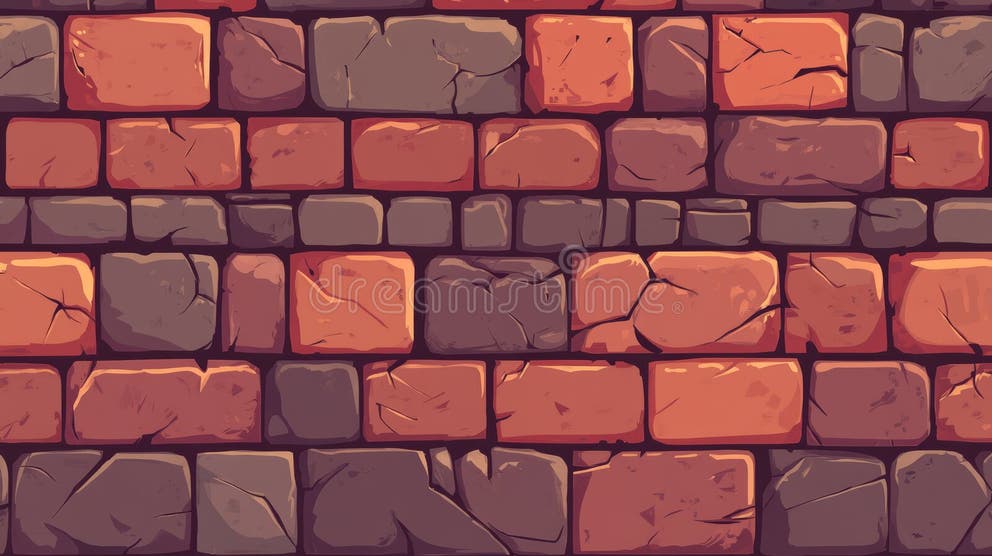 Cartoon Brick Wall Background. Seamless Rough Brick Pattern, Graphic ...