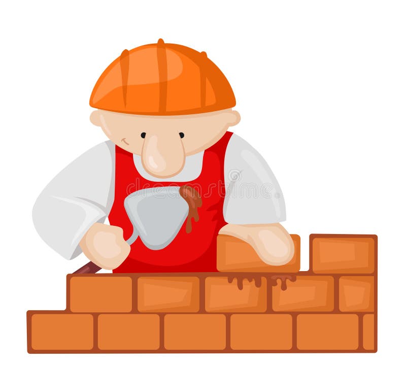 Cartoon Bricklayer with Clouds Stock Illustration - Illustration of ...