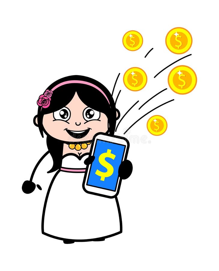 Cartoon Bride Showing Mobile Money Stock Illustration - Illustration of ...