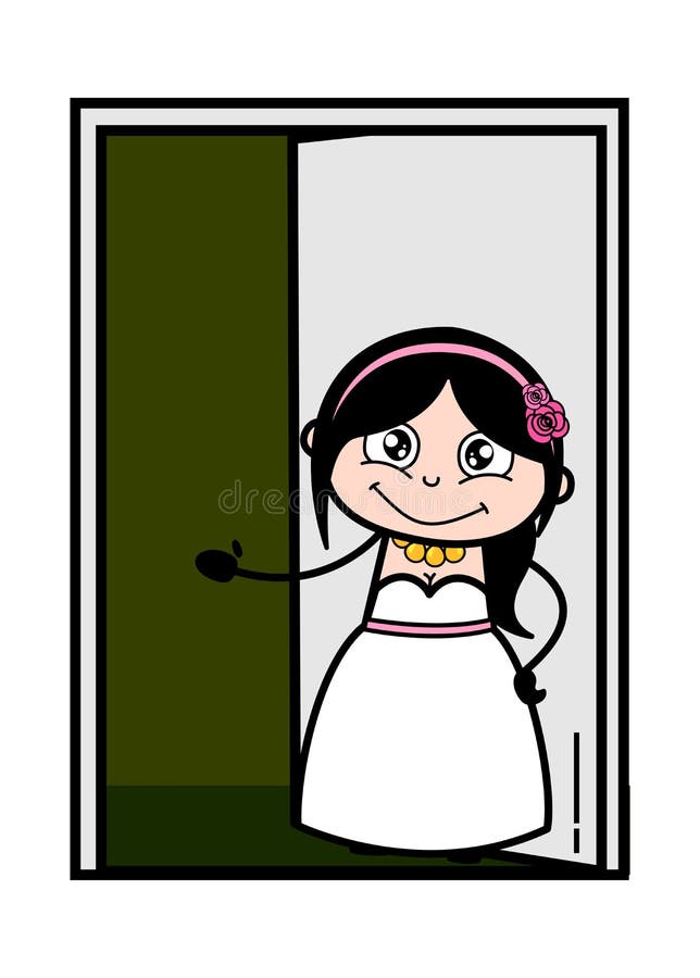 Cartoon Bride Standing at Door Stock Illustration - Illustration of ...