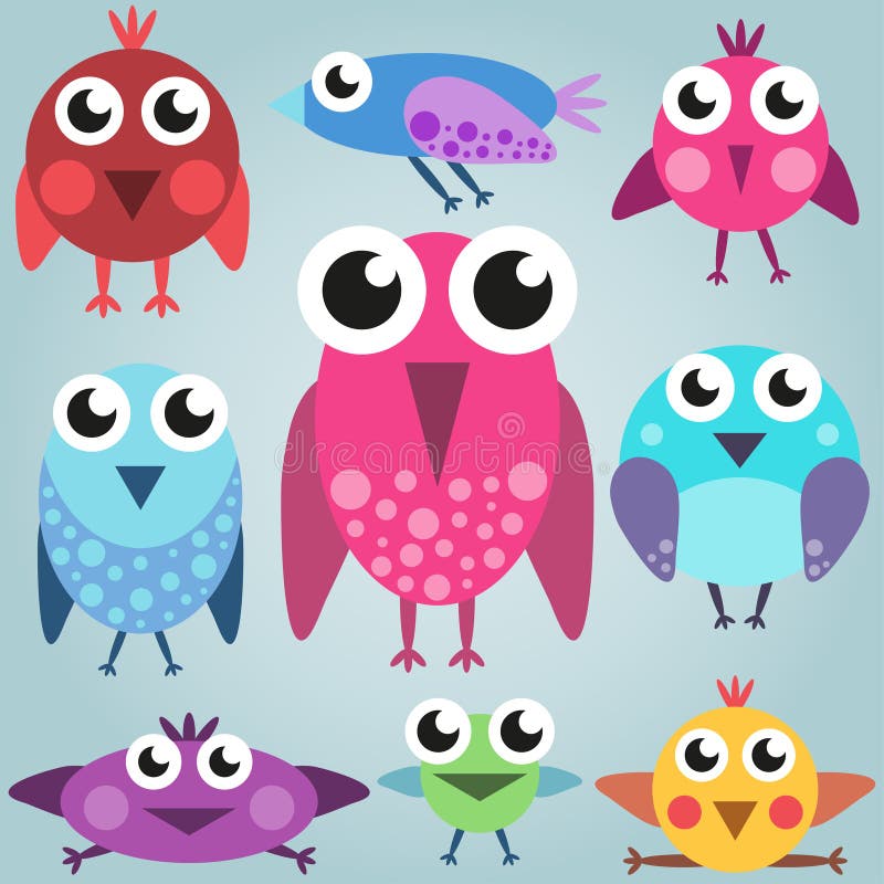 Cartoon Bright Bird Set, Funny Comic Birds, Simple Stock Vector ...