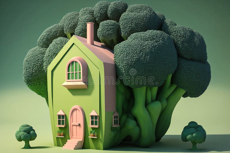 Cartoon Broccoli House in Forest Illustration Generative AI Stock ...