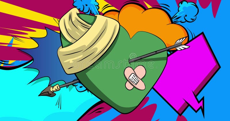 Cartoon Broken Heart, Comic Book Video. Retro Comics Pop Art Design ...