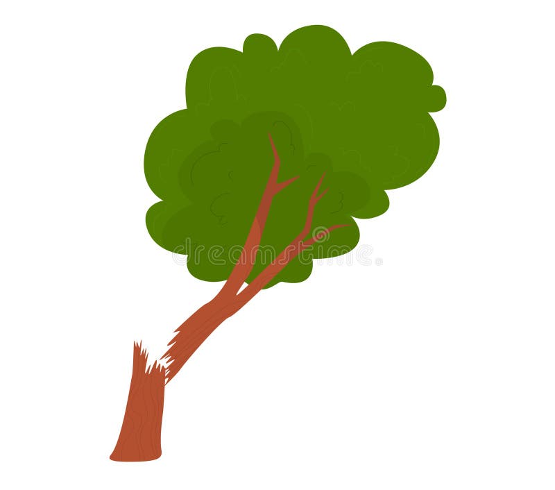 Cartoon Broken Tree with Large Green Foliage. Environmental Damage and ...