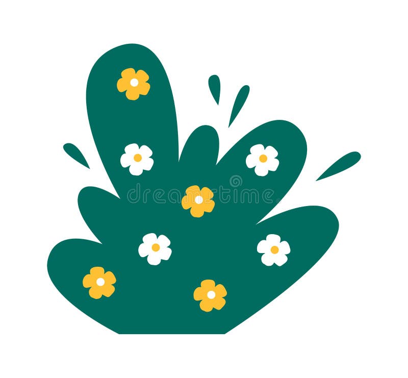 Cartoon Brush with Flowers Flat Icon Spring Decorative Shrubs Stock ...