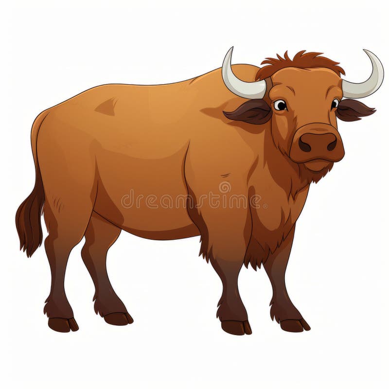 Cartoon Buffalo Isolated on White Background, Vector Illustration Stock ...
