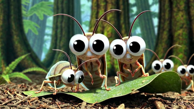 Cartoon Bugs Posing on a Leaf in a Lush Forest Stock Video - Video of ...