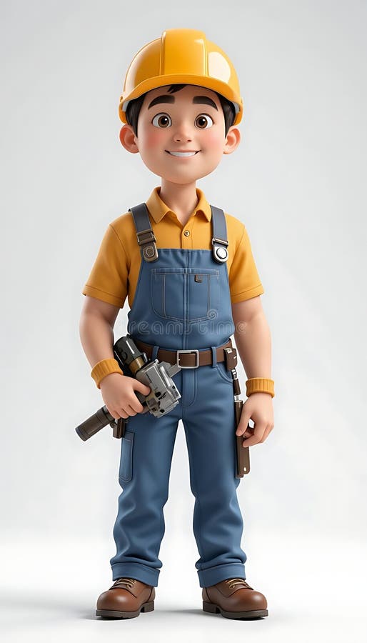 Cartoon Builder Standing Holding Tool Ready for Construction and ...