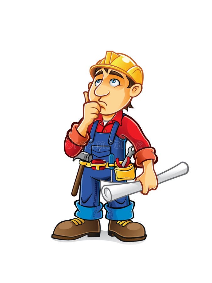 Cartoon Builder Thinking stock illustration. Illustration of repairman ...