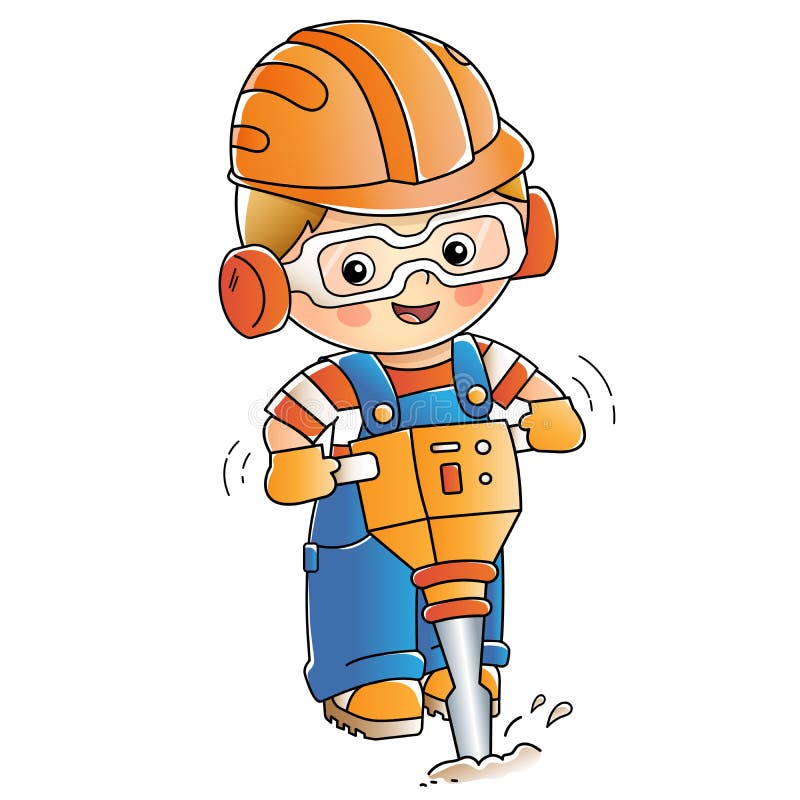 Cartoon Builder or Worker with Jackhammer. Profession Stock Vector ...