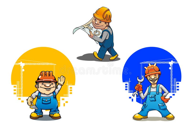 Cartoon Builders Anf Engineer with Tools Stock Vector - Illustration of ...
