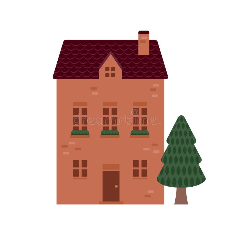 Cartoon Building / House Flat Design Illustration Front View Stock ...