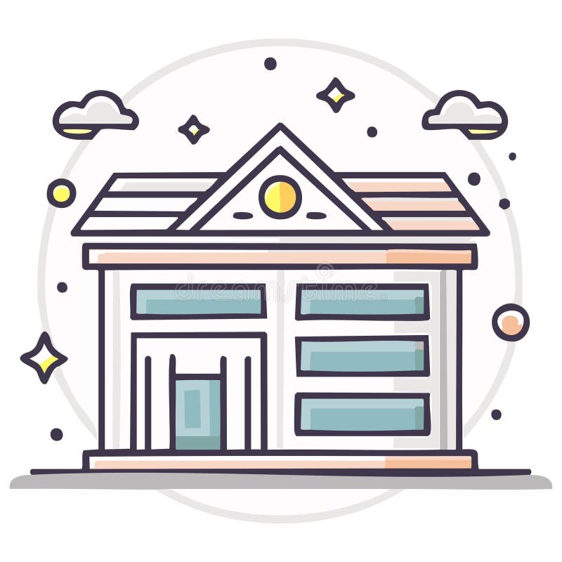 Cartoon Building with Stars and Clouds Graphic Icon Illustration Design ...