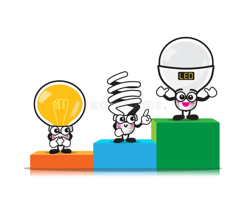 Cartoon Bulb Enegy Saving Fluorescent Tungsten Halogen and LED Stock ...