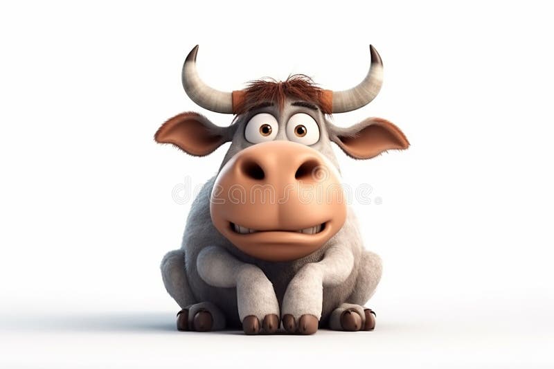 Cartoon Bull Isolated on White Background. 3d Render Illustration Stock ...