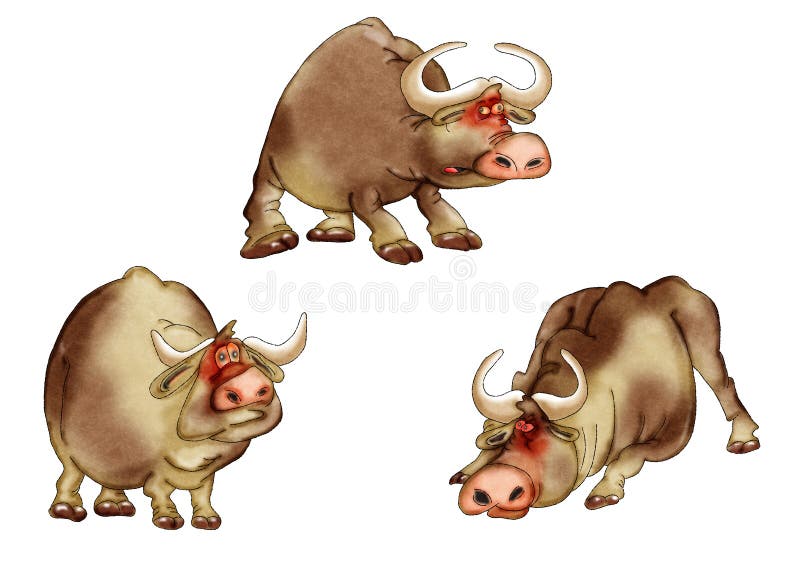 Cartoon Bull. a Set of Bulls in Different Poses Stock Illustration ...