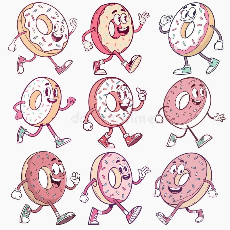 A Cartoon Bundle Donuts Characters Stock Vector - Illustration of menu ...