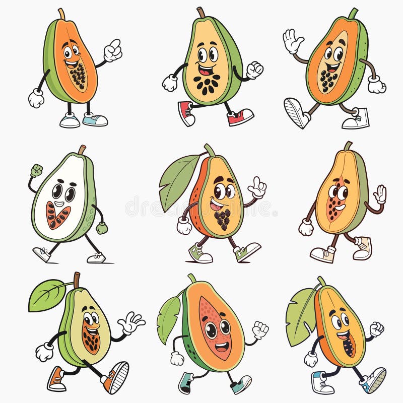 A Cartoon Bundle Pawpaw Fruit Characters Stock Vector - Illustration of ...