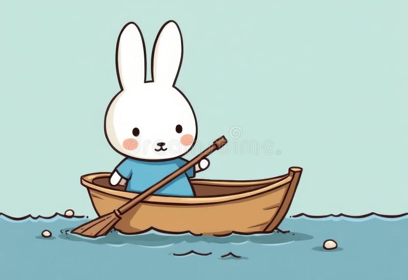 Cartoon of a Bunny in a Boat Stock Illustration - Illustration of ...