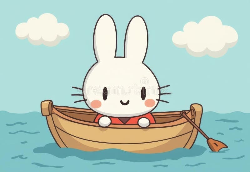 Cartoon of a Bunny in a Boat Stock Illustration - Illustration of lake ...