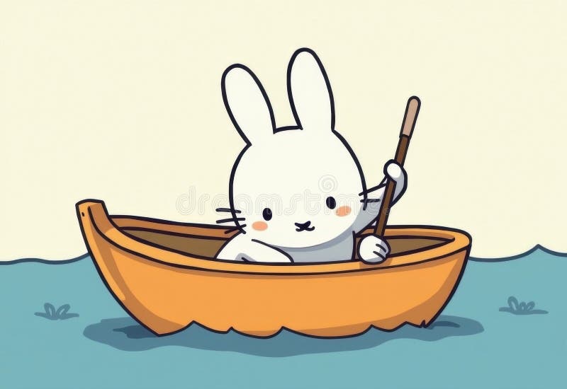Cartoon of a Bunny in a Boat Stock Illustration - Illustration of ...