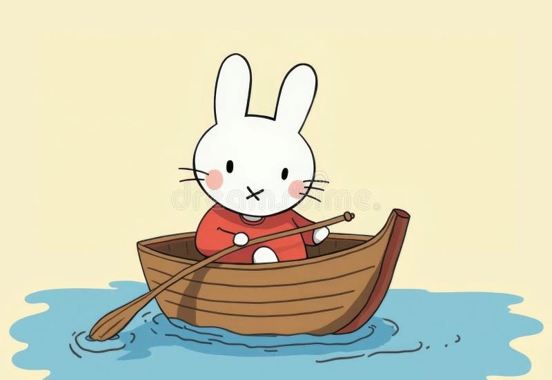 Cartoon of a Bunny in a Boat Stock Illustration - Illustration of ...