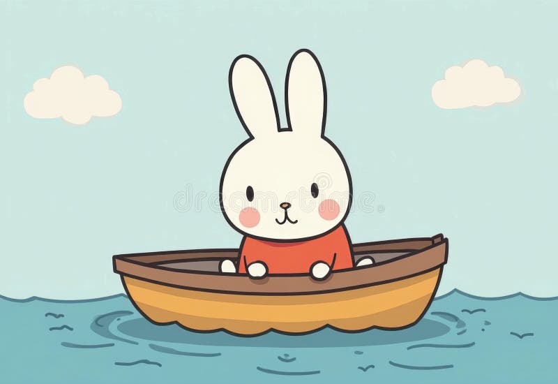 Cartoon of a Bunny in a Boat Stock Illustration - Illustration of ...