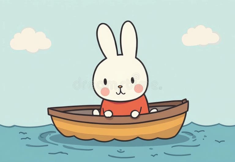 Cartoon of a Bunny in a Boat Stock Illustration - Illustration of ...