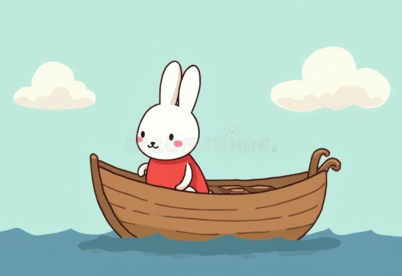 Cartoon of a Bunny in a Boat Stock Illustration - Illustration of river ...