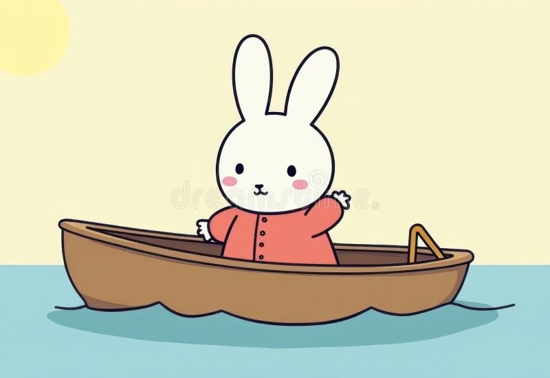 Cartoon of a Bunny in a Boat Stock Illustration - Illustration of ...