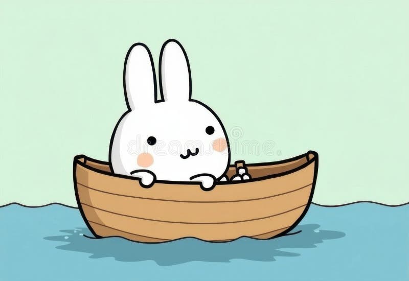 Cartoon of a Bunny in a Boat Stock Illustration - Illustration of ...
