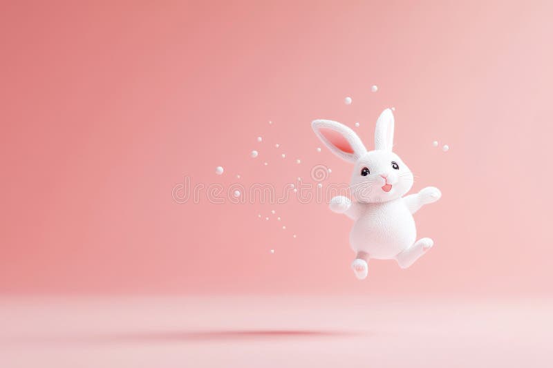 Cartoon Bunny Character Jumping on Pink Background for Easter Spring ...