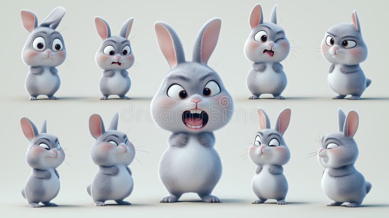 Cartoon Bunny Character Showing Different Emotions Stock Illustration ...