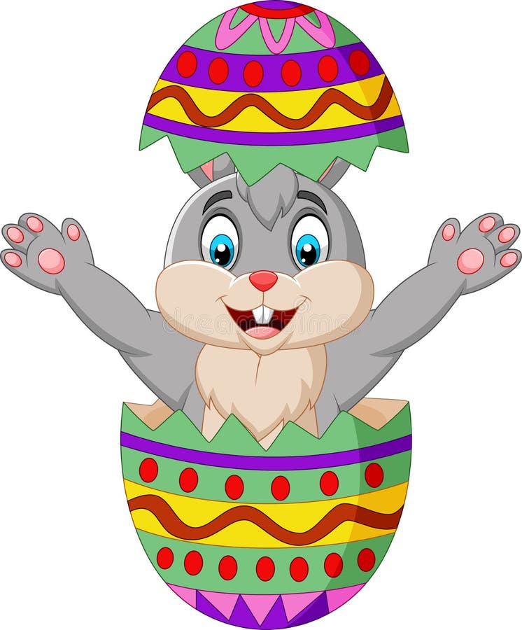 Cartoon Bunny Come Out from an Easter Egg Stock Vector - Illustration ...