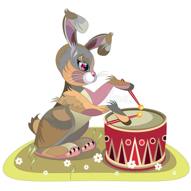 Cartoon Bunny Drums in a Drum Stock Vector - Illustration of drumroll ...