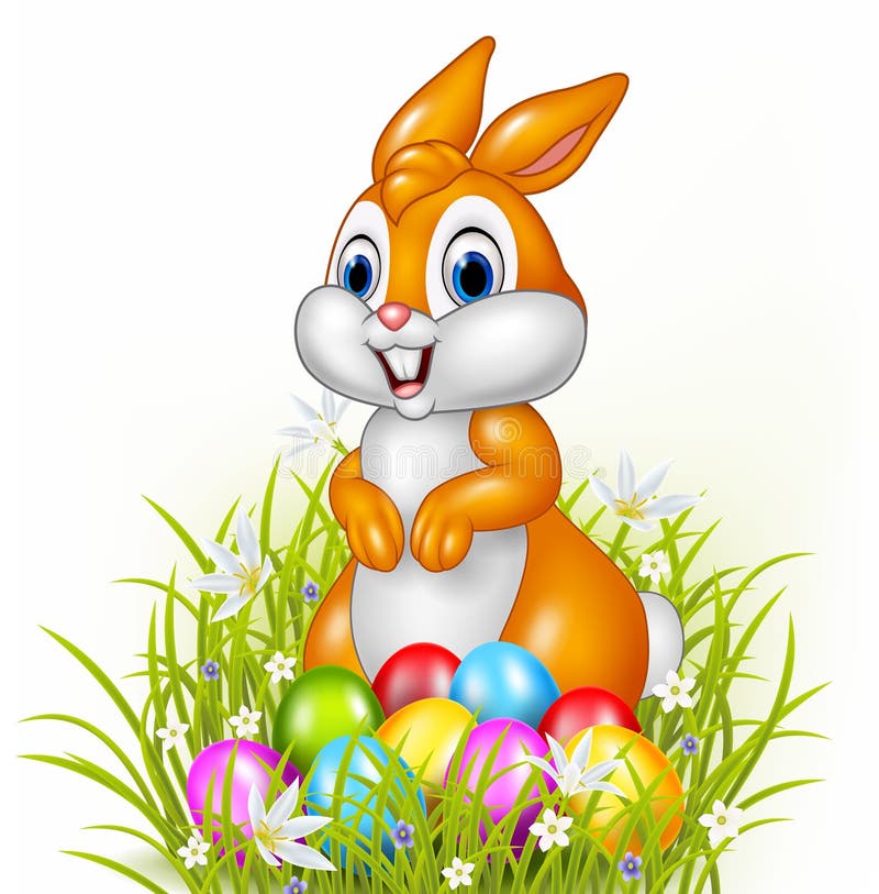 Cartoon Bunny with Easter Eggs Stock Vector - Illustration of gift ...