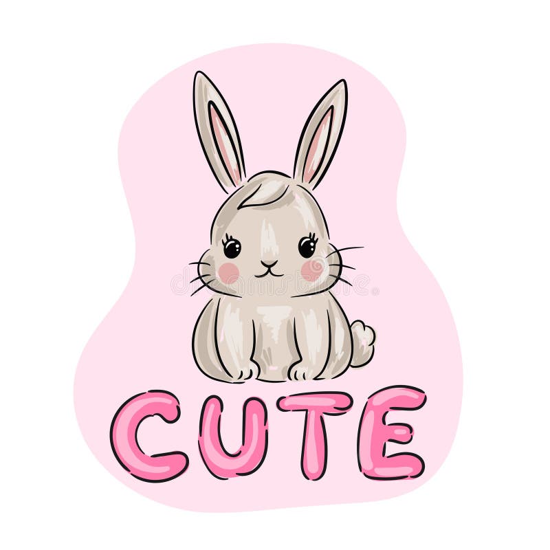 Cartoon Bunny Illustration with Pink Cheeks and Cute Text on Pink ...
