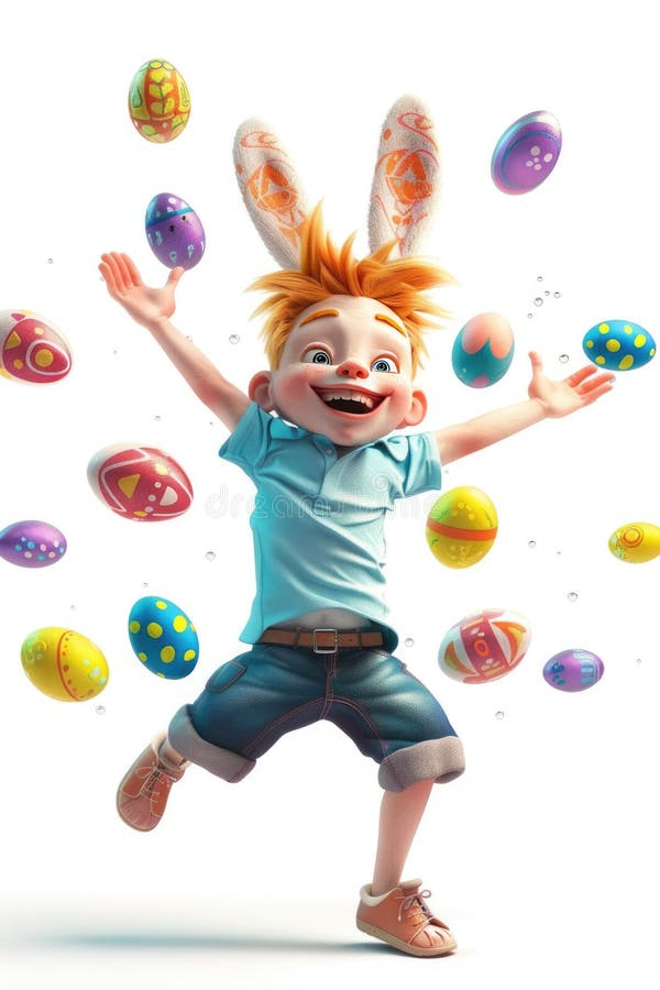 A Cartoon Bunny Juggling Colorful Balls with an Energetic Expression on ...