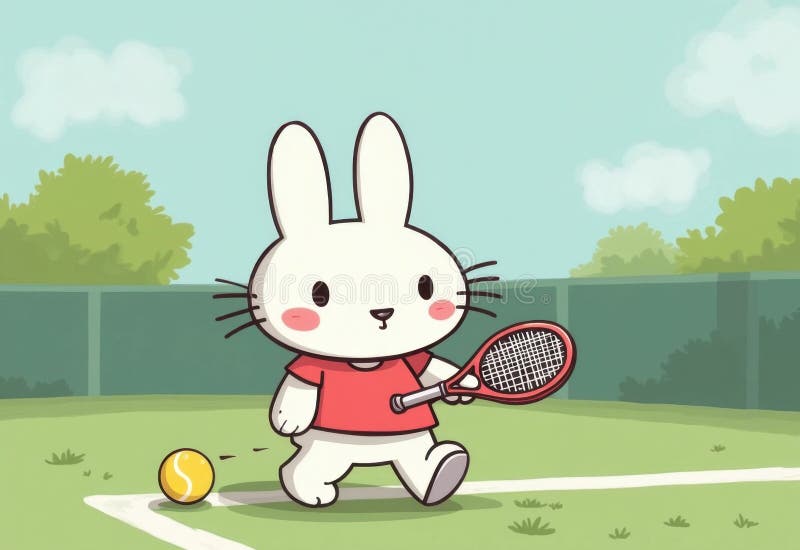 Cartoon of a Bunny Playing Tennis Stock Illustration - Illustration of ...