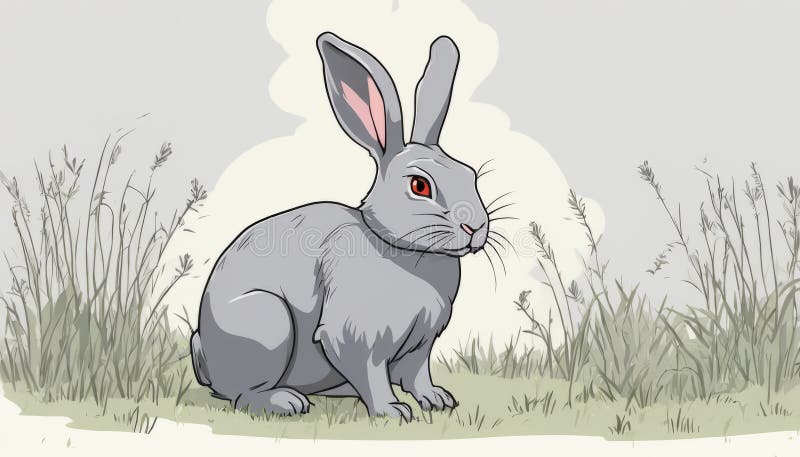A Cartoon Bunny with Red Eyes and a Long Tail Stock Illustration ...