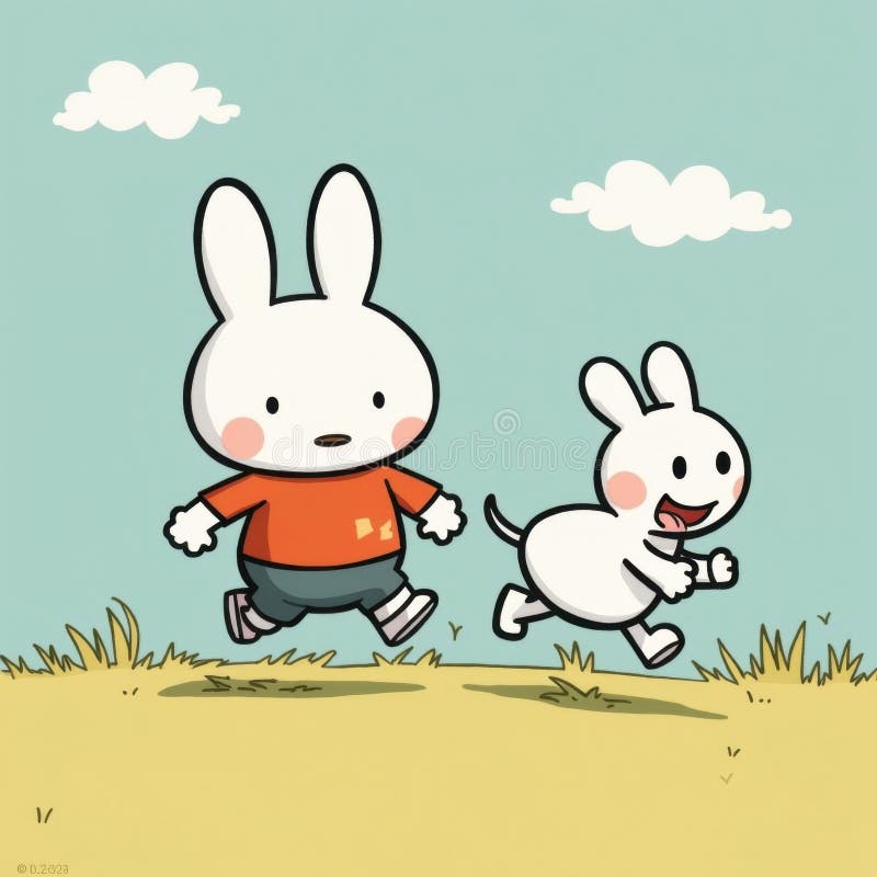 Cartoon of a Bunny Running with a Dog Stock Illustration - Illustration ...