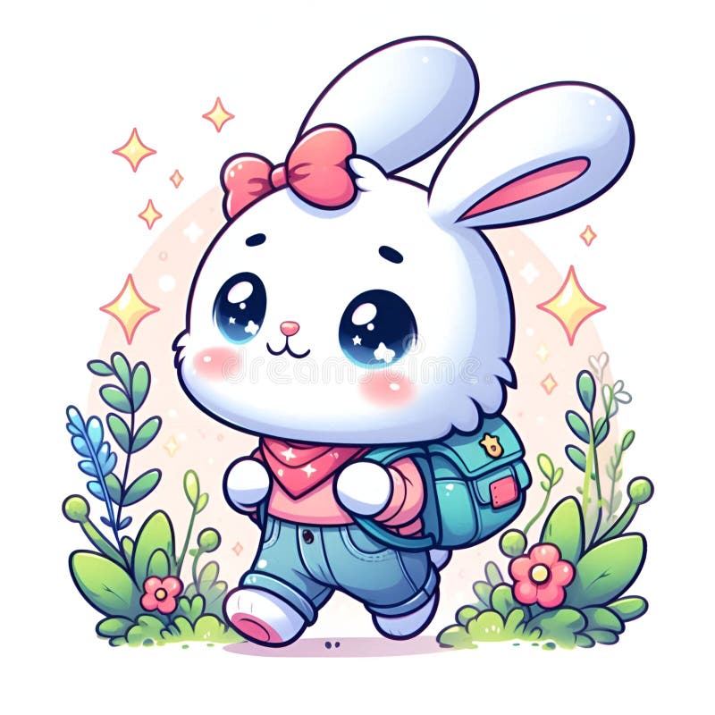 A Cartoon Bunny with a Tiny Backpack Stock Illustration - Illustration ...