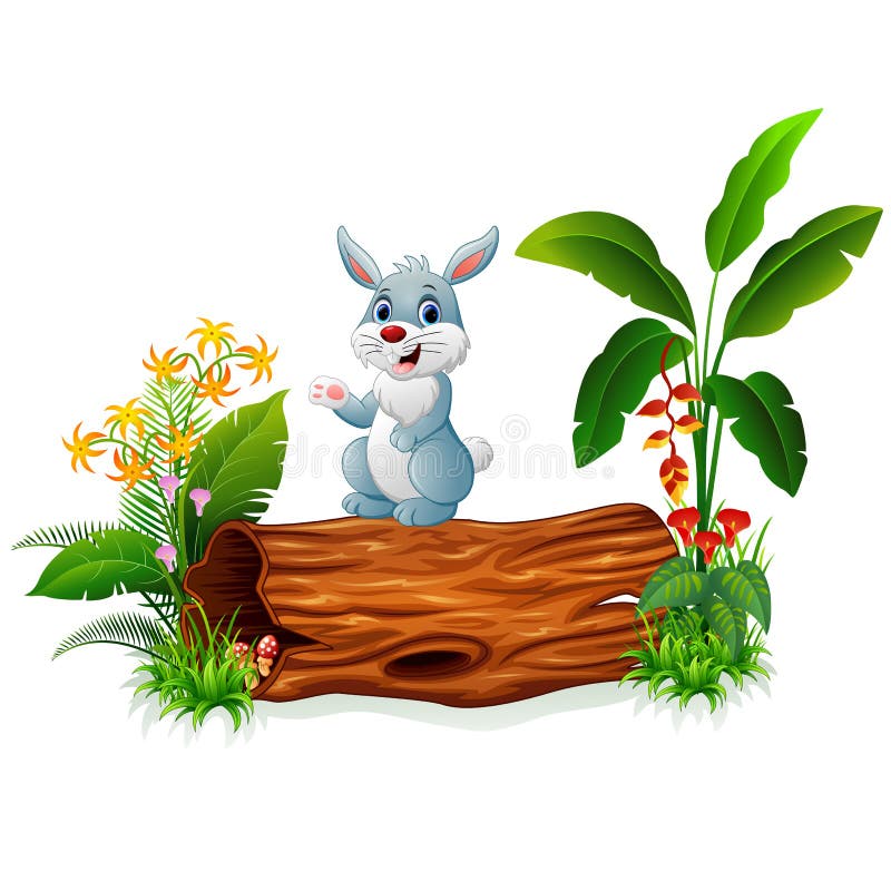 Cartoon Bunny on Tree Trunk Stock Vector - Illustration of mammal ...
