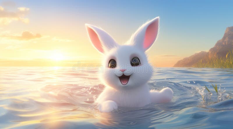 A cartoon bunny in water stock illustration. Illustration of cute ...