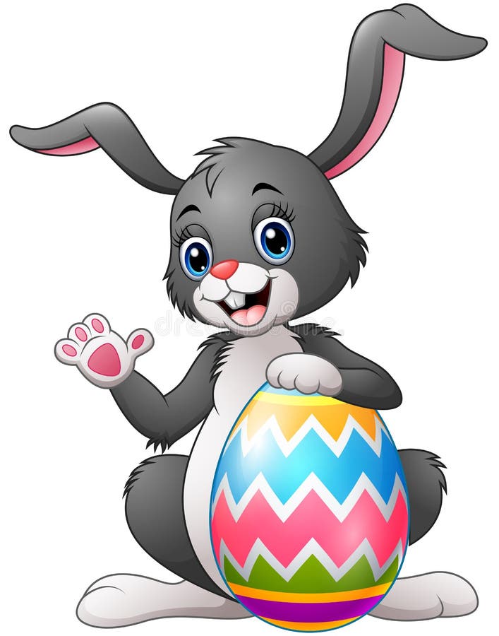 Cartoon Bunny Waving Hand with Holding Easter Egg Stock Vector ...