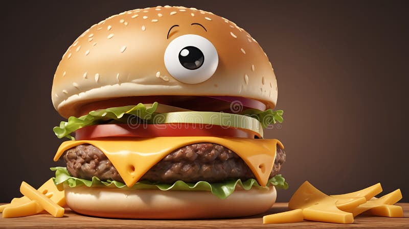 Cartoon Burger with Eye and Cheese Slices Stock Illustration ...