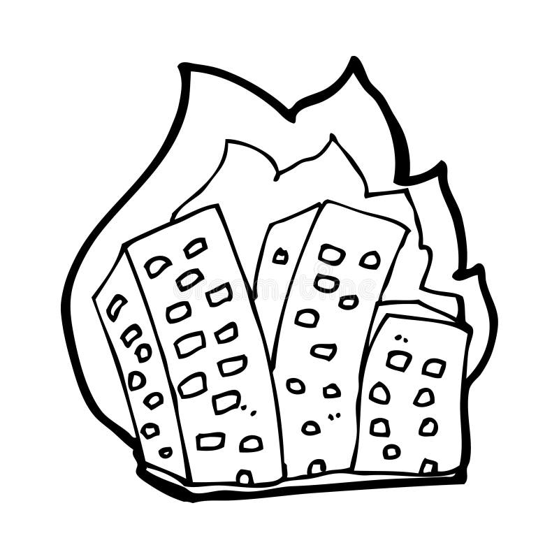 Cartoon burning buildings stock illustration. Illustration of cheerful ...